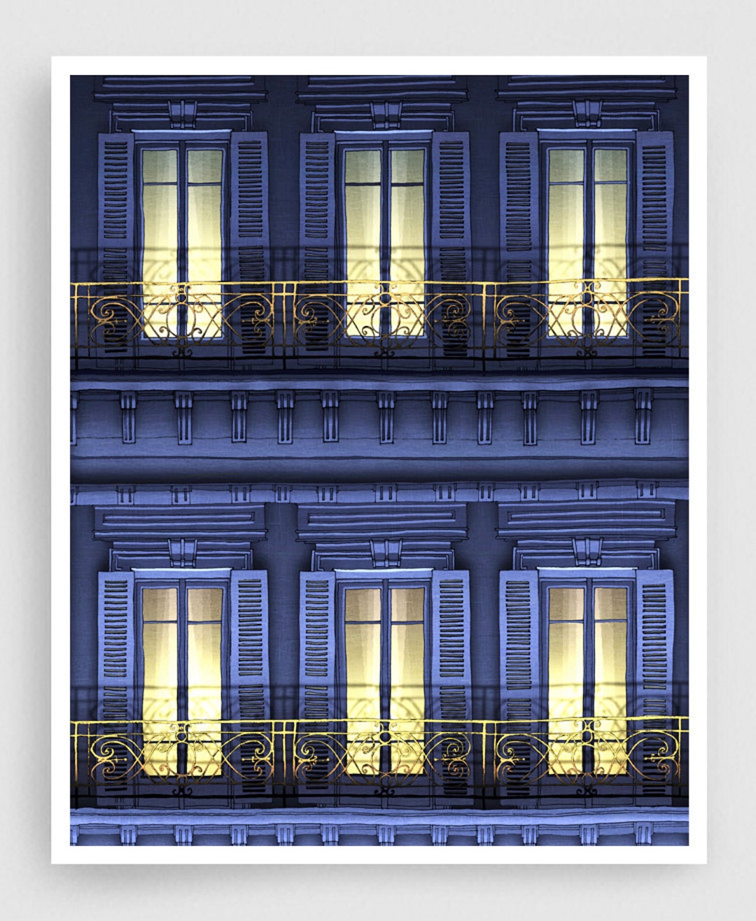 Paris Balcony night Version Vertical Paris Illustration - Etsy