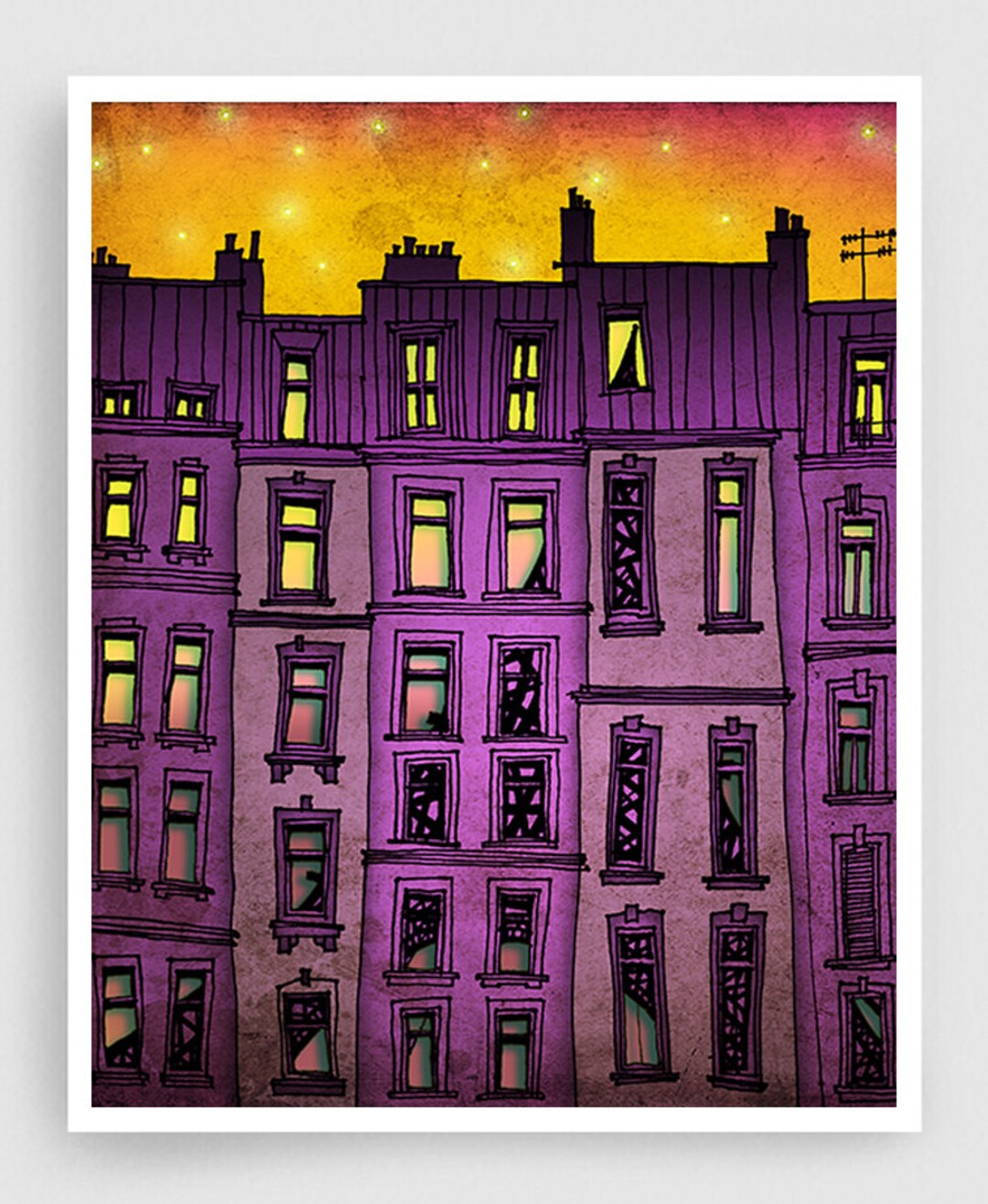 Paris Purple Facade vertical Paris Illustration Art Prints S Modern ...