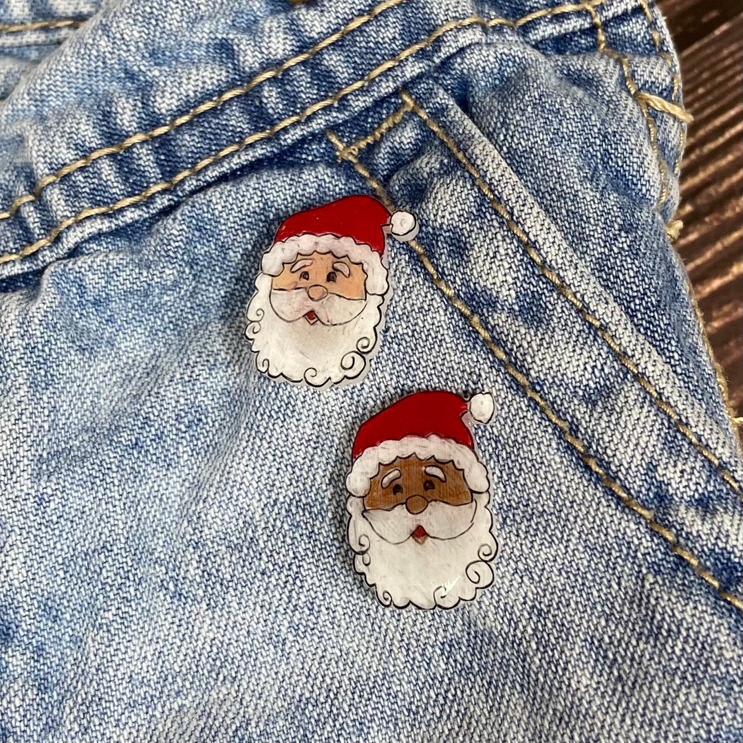 Santa Claus Pin Lapel Pins Christmas Pin Dark Skinned - Etsy