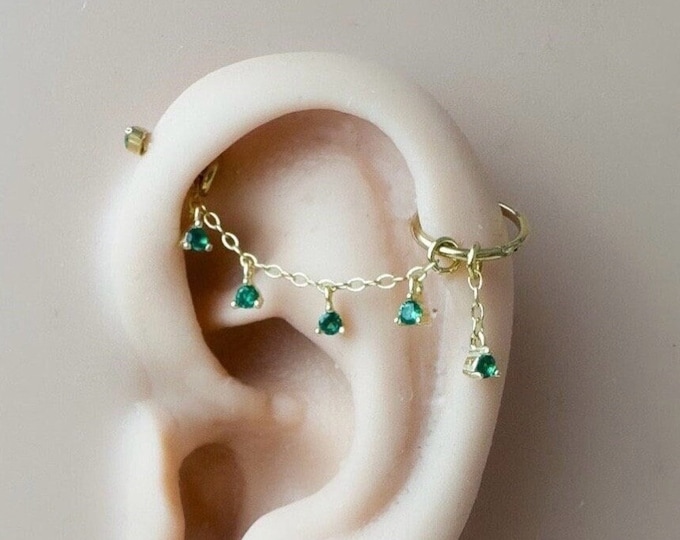 Dainty Industrial Barbell Emerald Chain (only) for Piercing, Helix ...