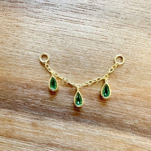 Dainty Industrial Barbell Ruby CZ Triple Pear Shaped Charm Chain (only ...