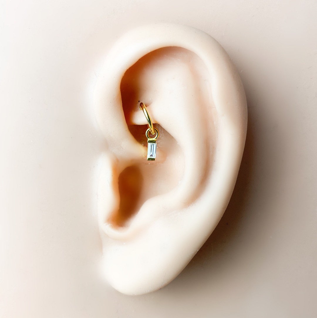 18g Dainty Single CZ Bar Titanium Rook Hoop, Rook Huggie, Hoop Huggies ...