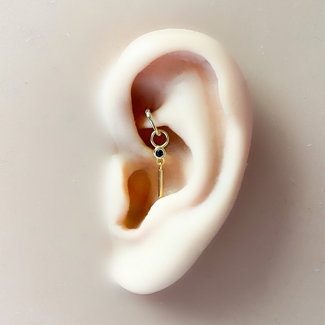 Dainty Hoop Dangle Charm, Sterling Silver, 18k Gold Plated Rook Hoop ...