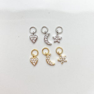 16g 18g Dainty Star Hoop Charm, Sterling Silver, 18k Gold Plated Rook ...