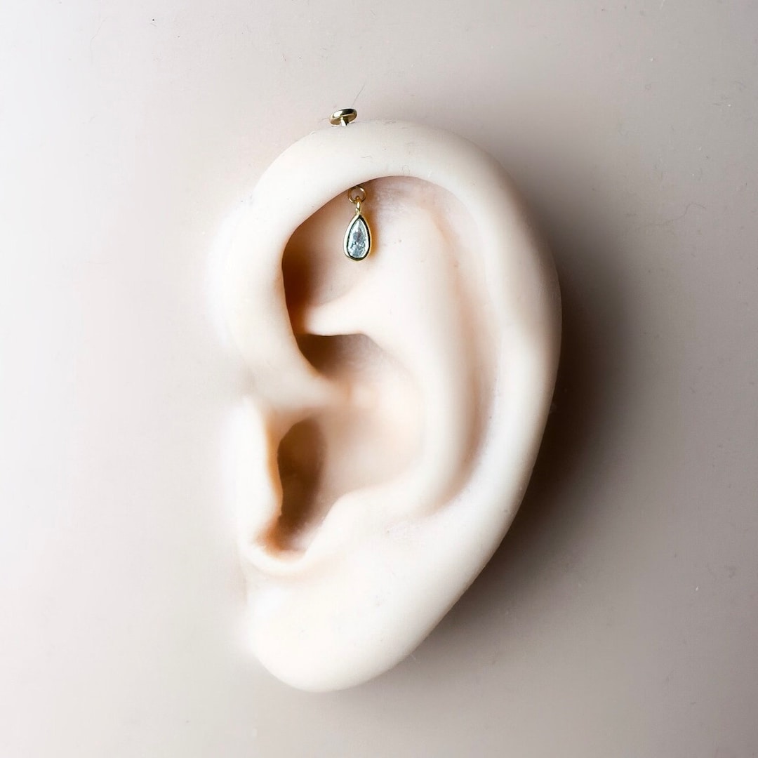 Dainty Diamond CZ Pear F136 Titanium 16G 18g Push Pin Flat Back ...