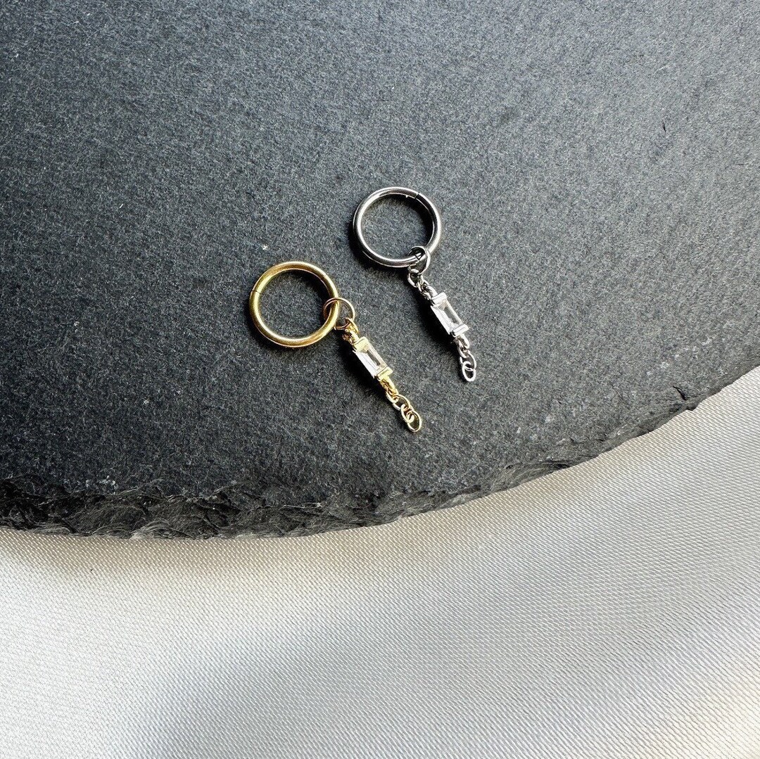 16g 18g Rook Hoop Dainty CZ Bar Chain 316L Surgical Steel, Sterling ...