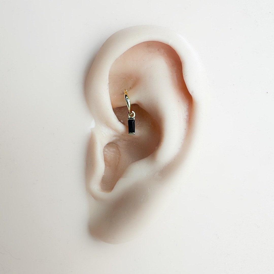 18g Dainty Black CZ Bar Sterling Silver, 18k Gold Plated Rook Hoop ...