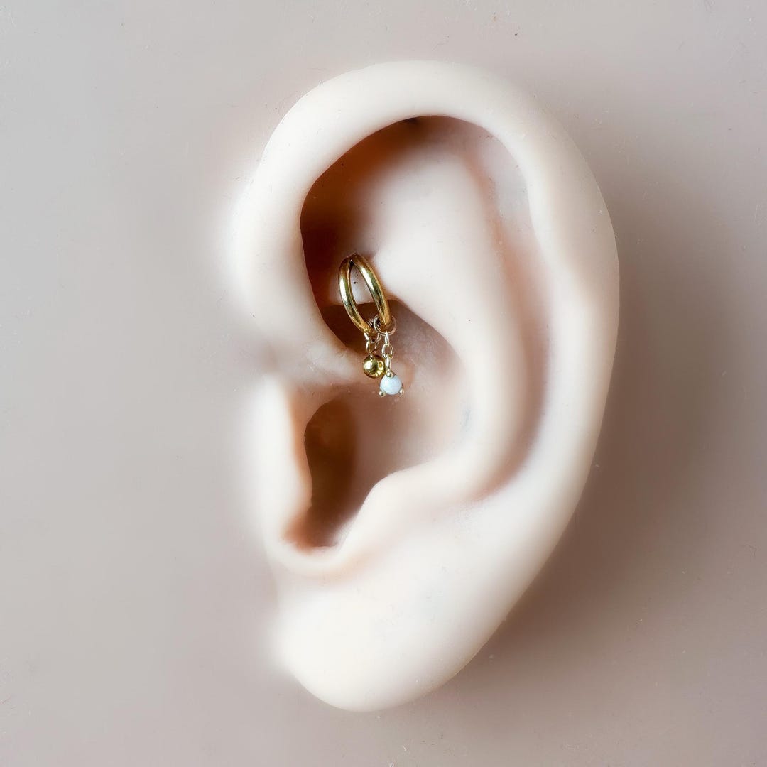 16g 6mm 8mm Dainty Double Hoop Opal CZ Dangle Charm, Titanium Rook ...