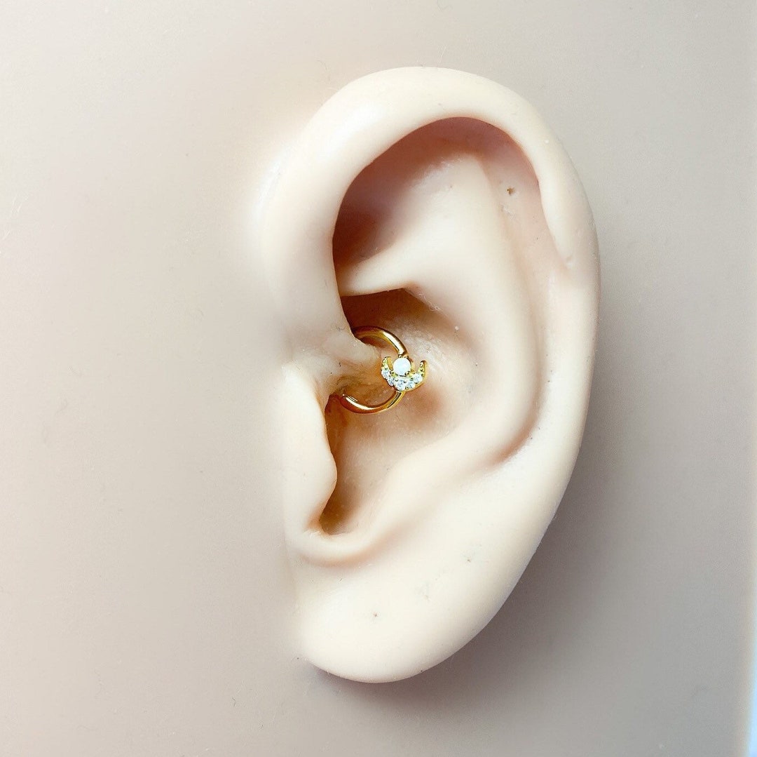 Dainty Moon Daith 18k Gold Plated Sterling Silver Daith Hoop, Marquise ...