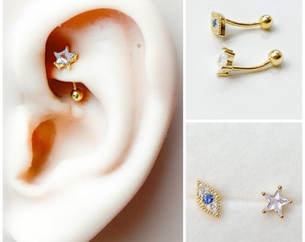 Dainty 18G Leaf Curved Bar Rook Piercing 18k Gold Plated Rook | Etsy