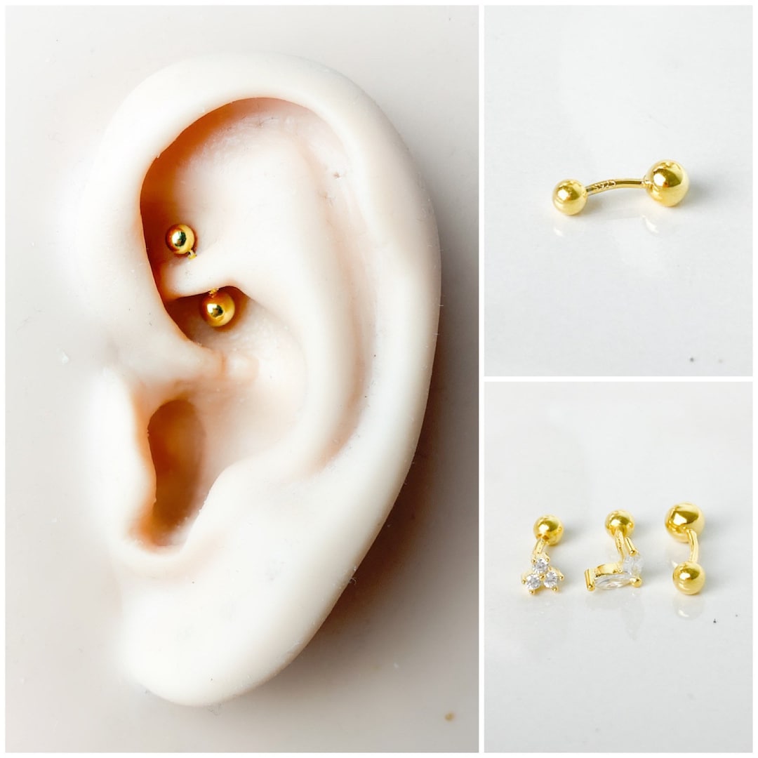 Dainty Simple 18G Curved Bar Rook Piercing, 18k Gold Plated Rook Hoop ...