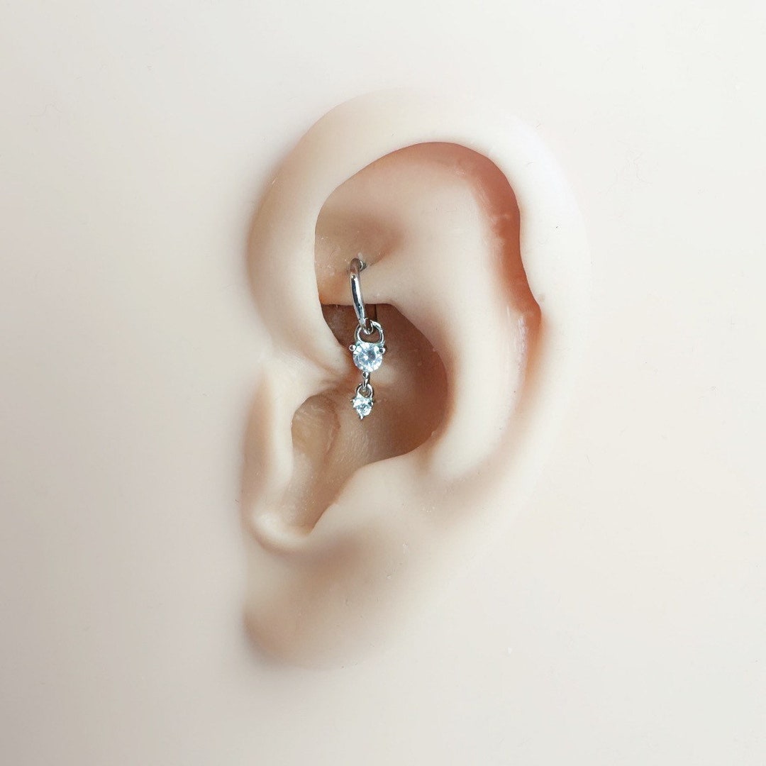 Dainty Crystal Dangle Hoop Charm, Sterling Silver, 18k Gold Plated Rook ...