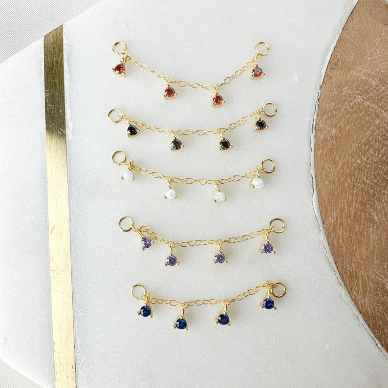 Dainty Industrial Barbell CZ Chain (only) for Piercing, Gold Sterling ...