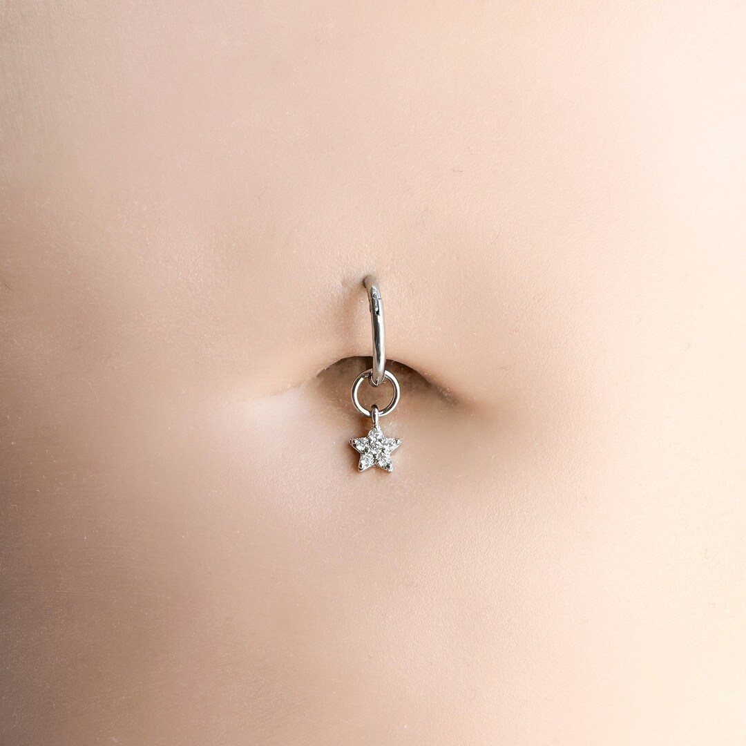16g 14g Dainty Star Hoop Belly Ring, Titanium Silver or Gold, Belly ...