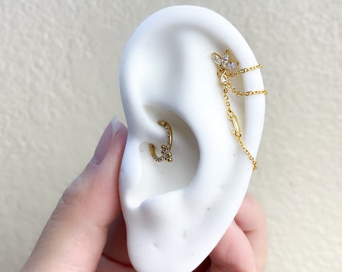 Dainty Triple Chain Helix Piercing, Cartilage Piercing, Hoop Huggies ...