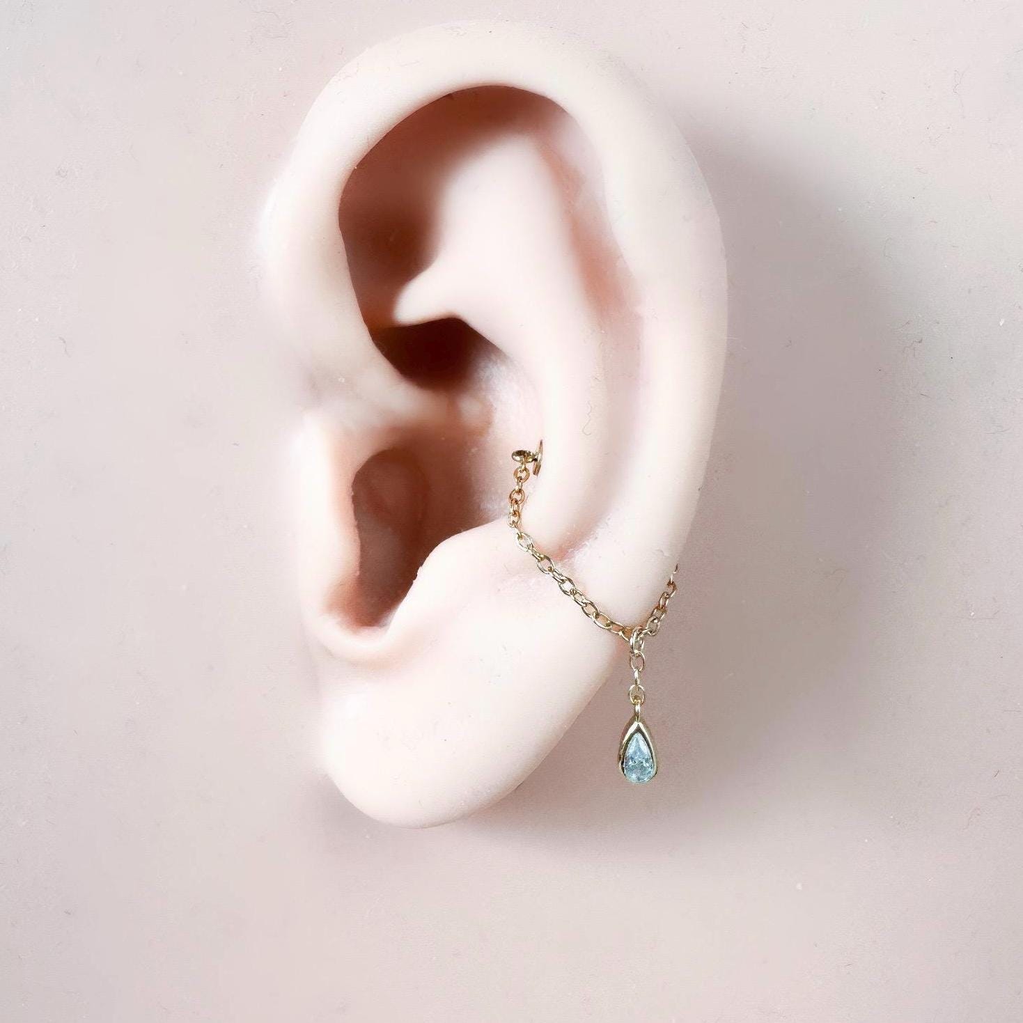 Dainty Titanium Diamond CZ Silver Chain Conch Piercing, Cartilage ...