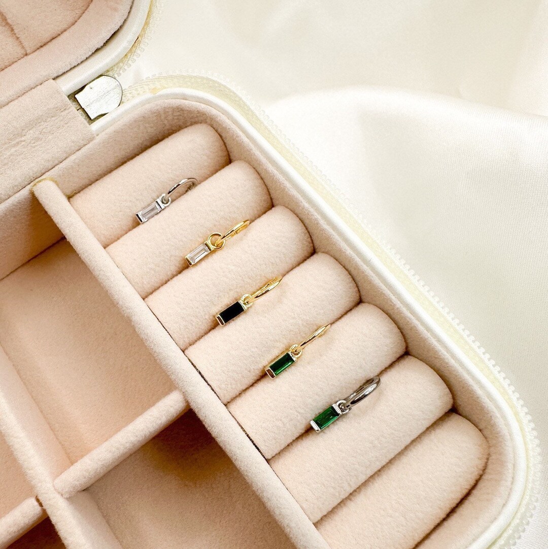 16g 18g Rook Hoop Dainty Emerald CZ Bar Sterling Silver or Titanium ...