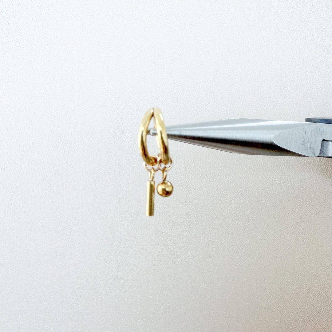 16g 18g 6mm 8mm Dainty Double Hoop Bar & Ball Dangle Charm, Titanium ...