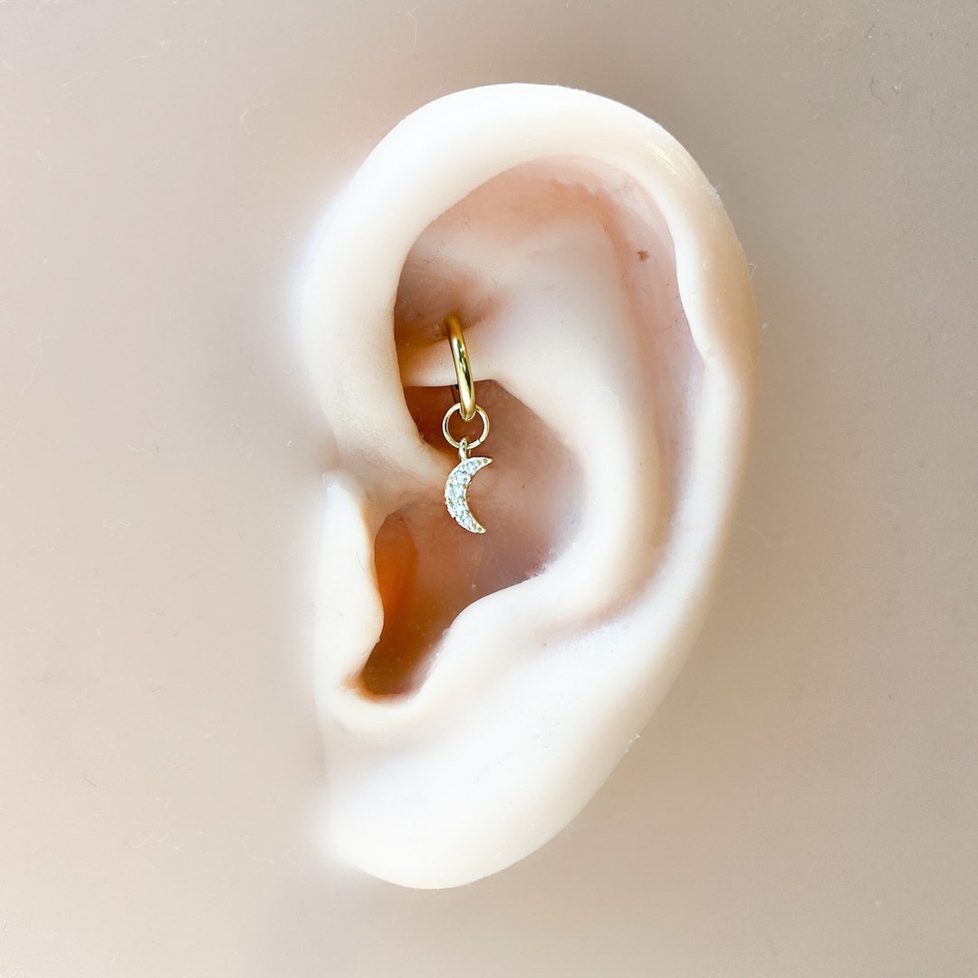 16g 18g Dainty Moon Hoop Charm, Sterling Silver, 18k Gold Plated Rook ...