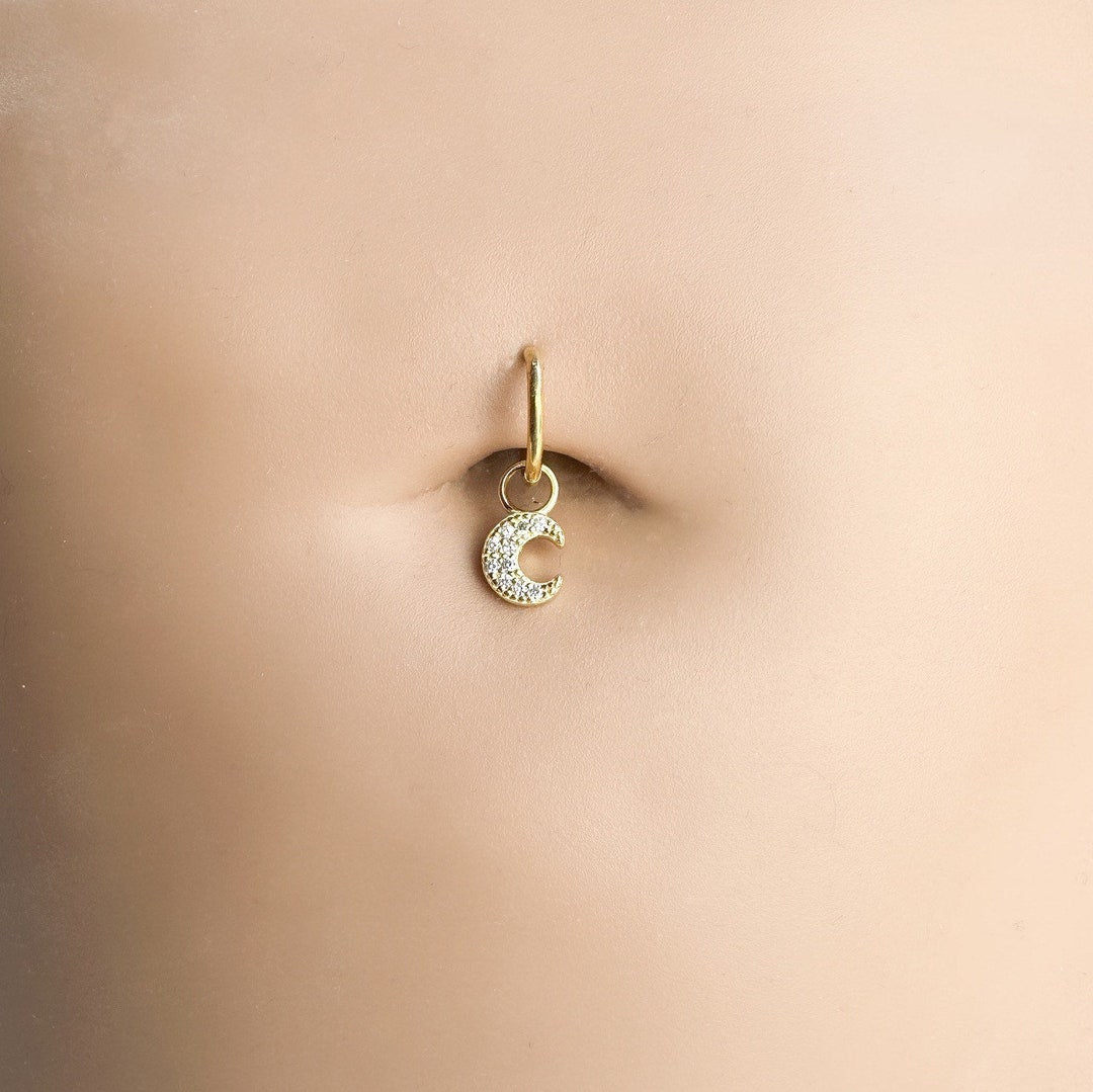 16g 14g Dainty Crescent Moon Hoop Belly Ring, Titanium Silver or Gold ...