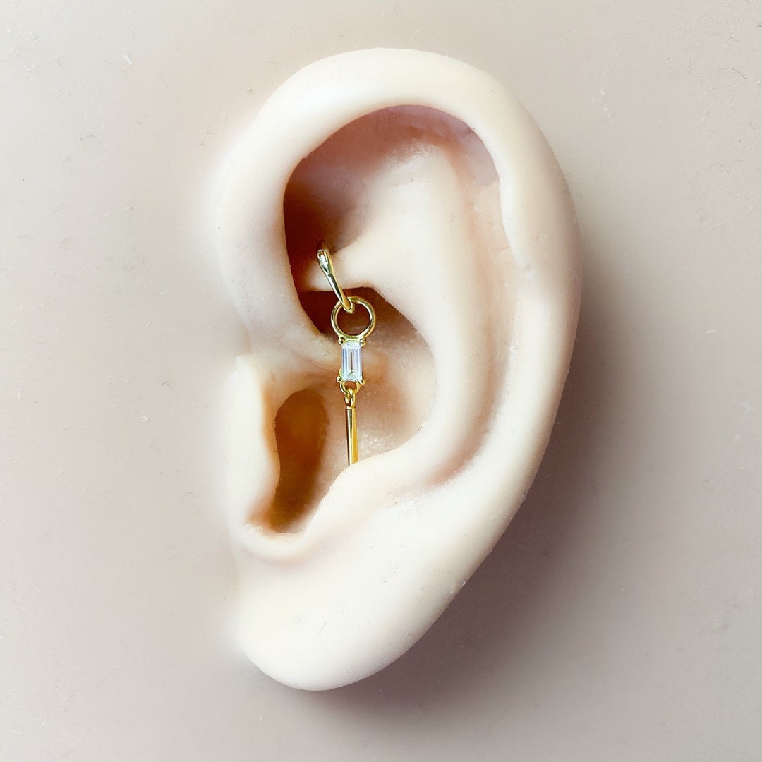 Dainty Bar Hoop Dangle Charm, Sterling Silver, 18k Gold Plated Rook ...