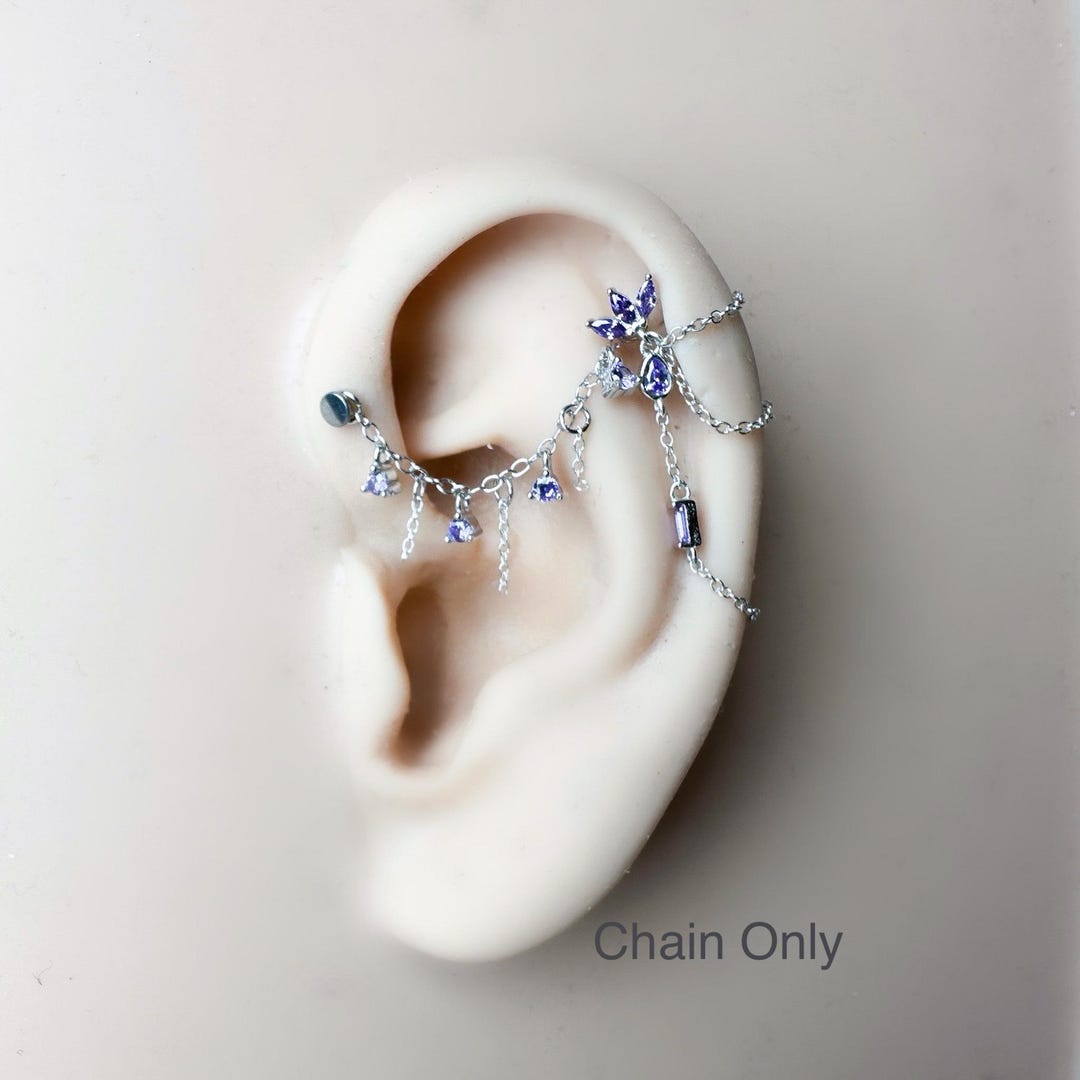 Dainty Industrial Barbell Amethyst Flutter Chain (only) for Piercing ...