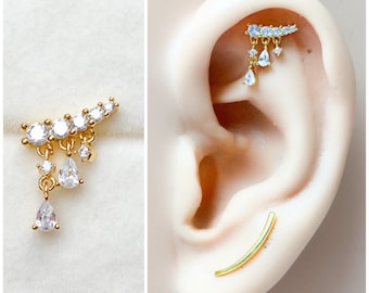 Dainty Industrial Barbell CZ Chain (only) for Piercing, Gold Sterling ...