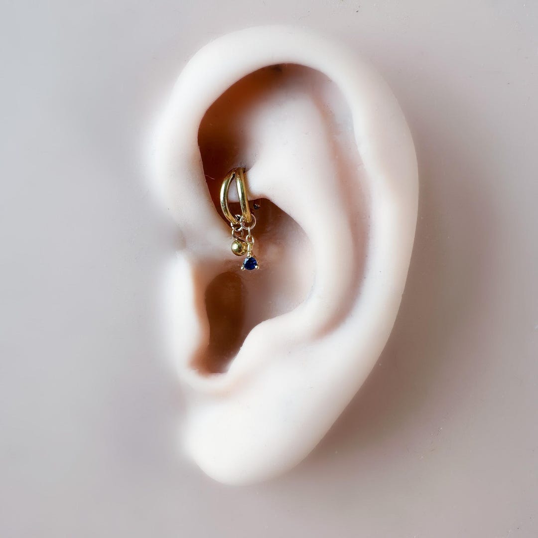 16g 18g 6mm 8mm Dainty Double Hoop Sapphire CZ Dangle Charm, Titanium ...