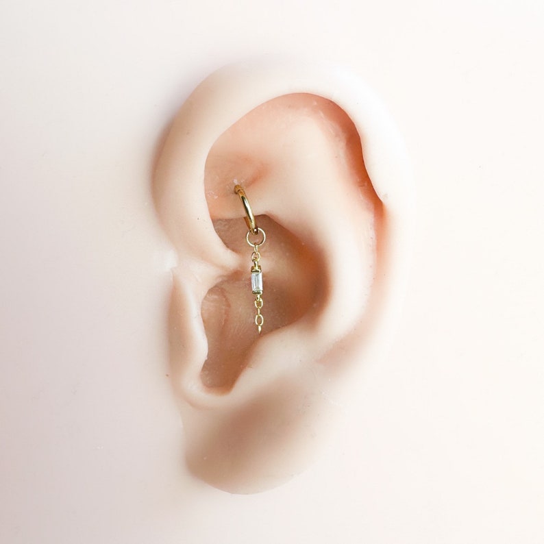 16g 18g Rook Hoop Dainty CZ Bar Chain 316L Surgical Steel, Sterling ...