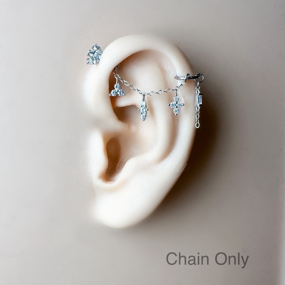 Dainty Industrial Barbell Triple Charm Chain (only) for Piercing ...