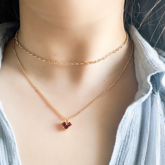 SET of Dainty gold heart necklace layered necklaces heart pendant necklace heart chain heart charm Etsy