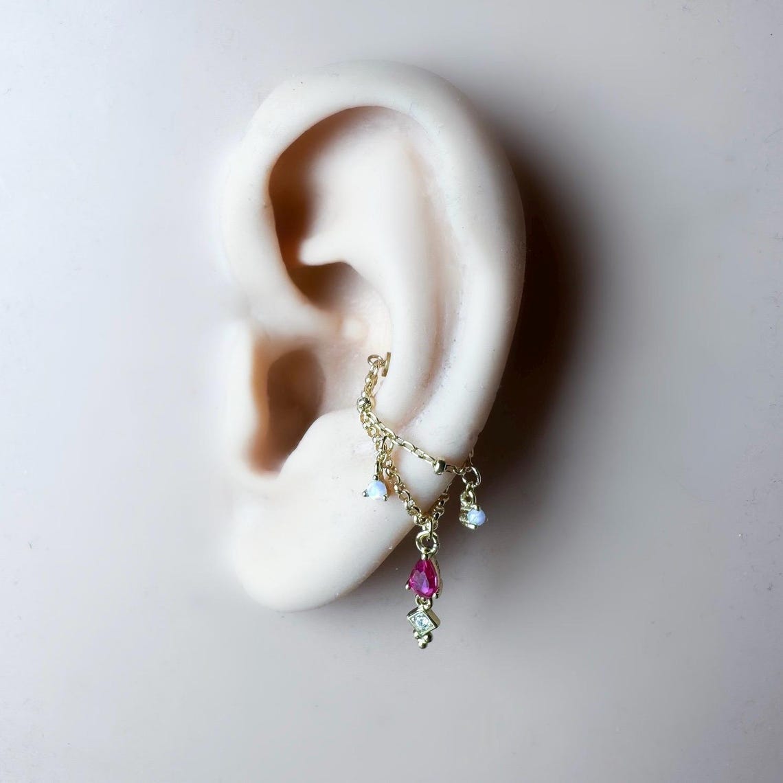 Sterling Silver or Gold Filled Diamond CZ Lyra Conch Dangle Chain ...