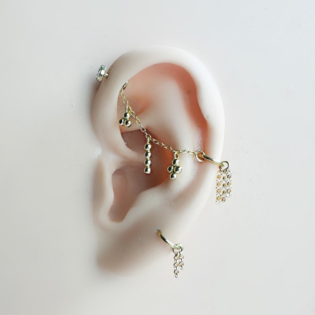 Dainty Industrial Barbell Chain for Piercing, Helix Chain Piercing ...