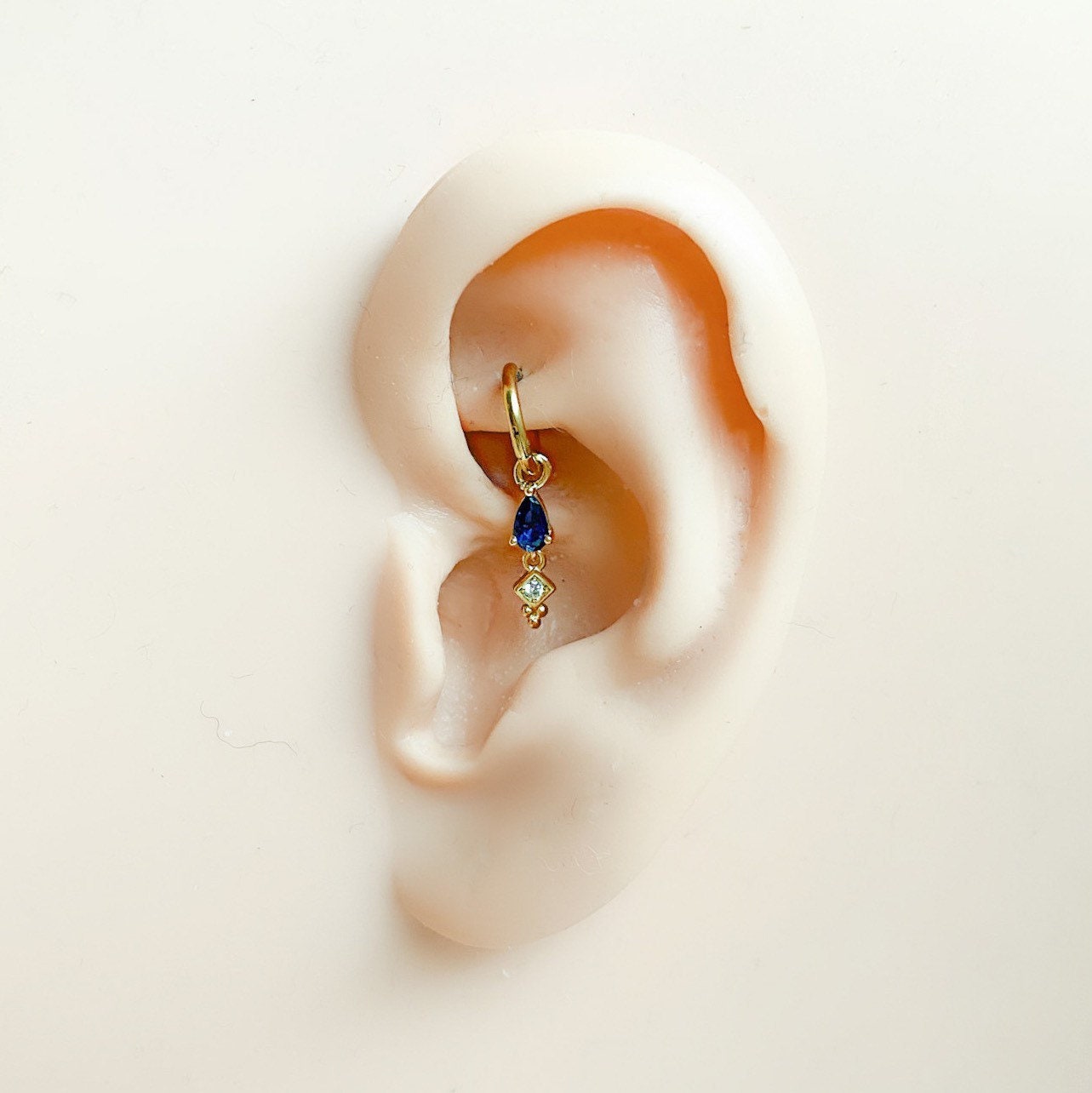 16g 18g 6mm 8mm Dainty Rook Emerald Dangle Hoop Charm, Sterling Silver ...