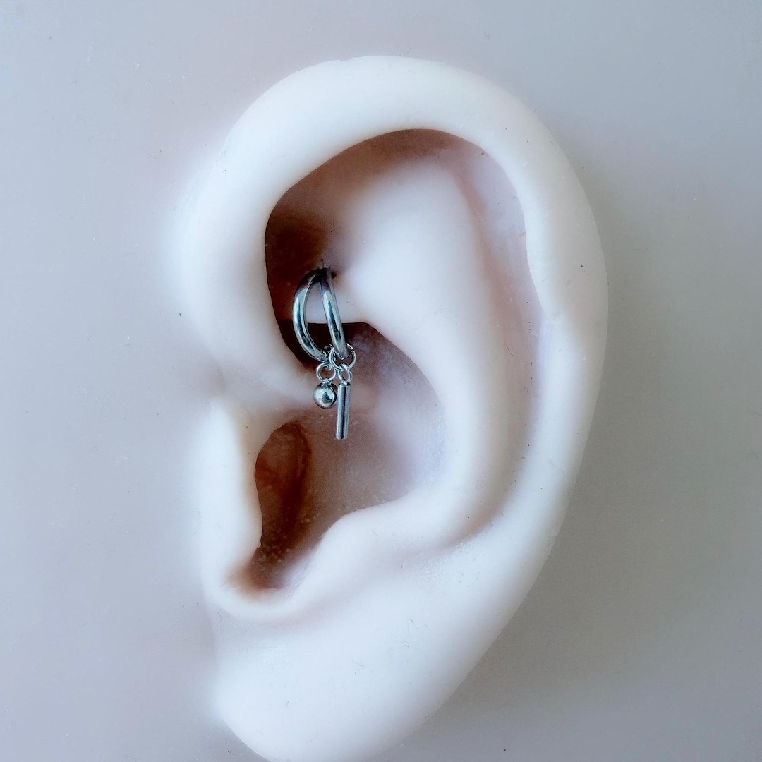 16g 18g 6mm 8mm Dainty Double Hoop Bar & Ball Dangle Charm, Titanium ...