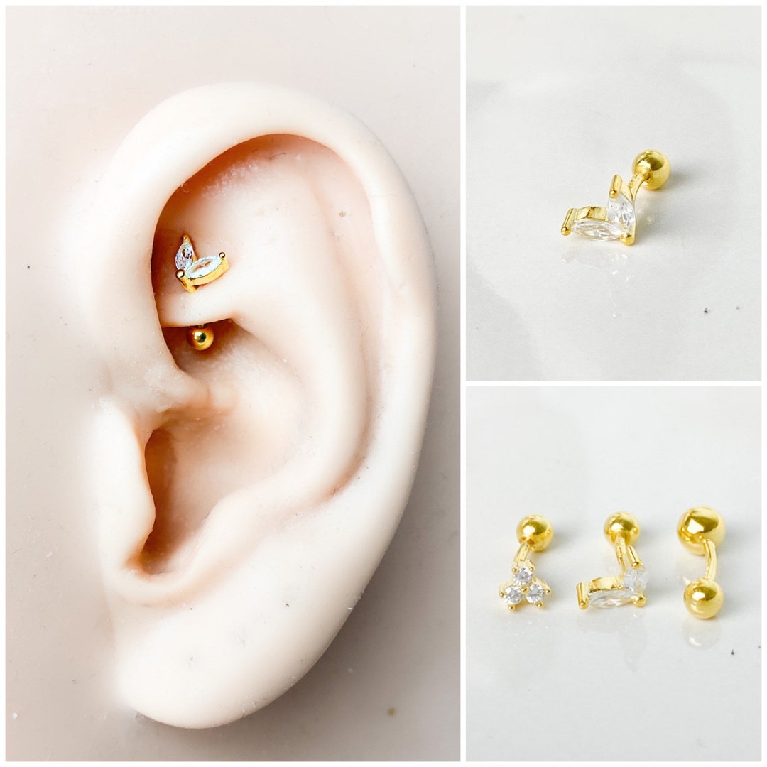 Dainty 18G Leaf Curved Bar Rook Piercing, 18k Gold Plated Rook Hoop ...