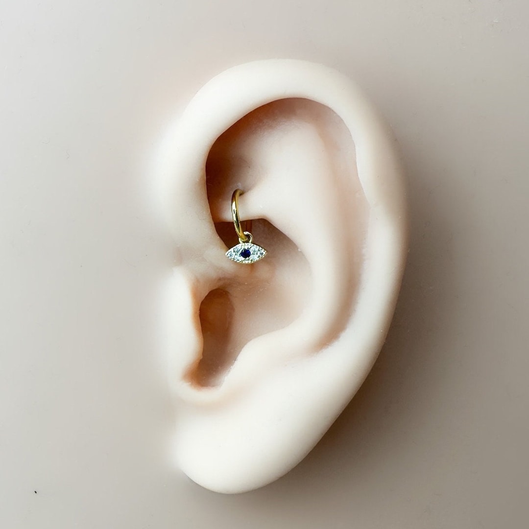 18g 20g Dainty Evil Eye Dangle Rook Piercing, Stainless Steel Rook Hoop ...