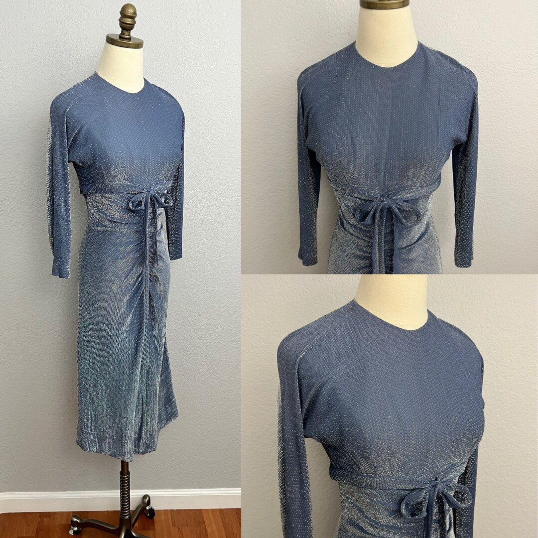 Vintage 1950s Periwinkle Chromspun Lurex Dress Designed by Mancini ...