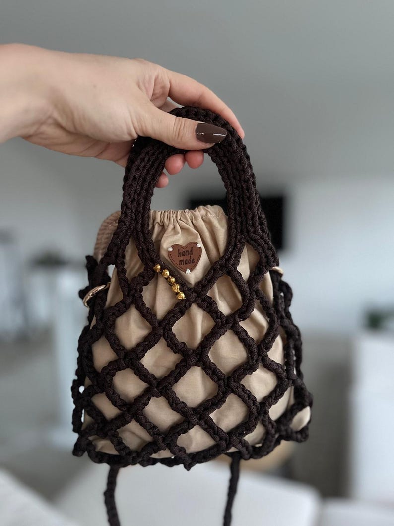 Handmade Crochet Shoulder Bag | Boho Mesh Handbag | Minimalist Summer ...