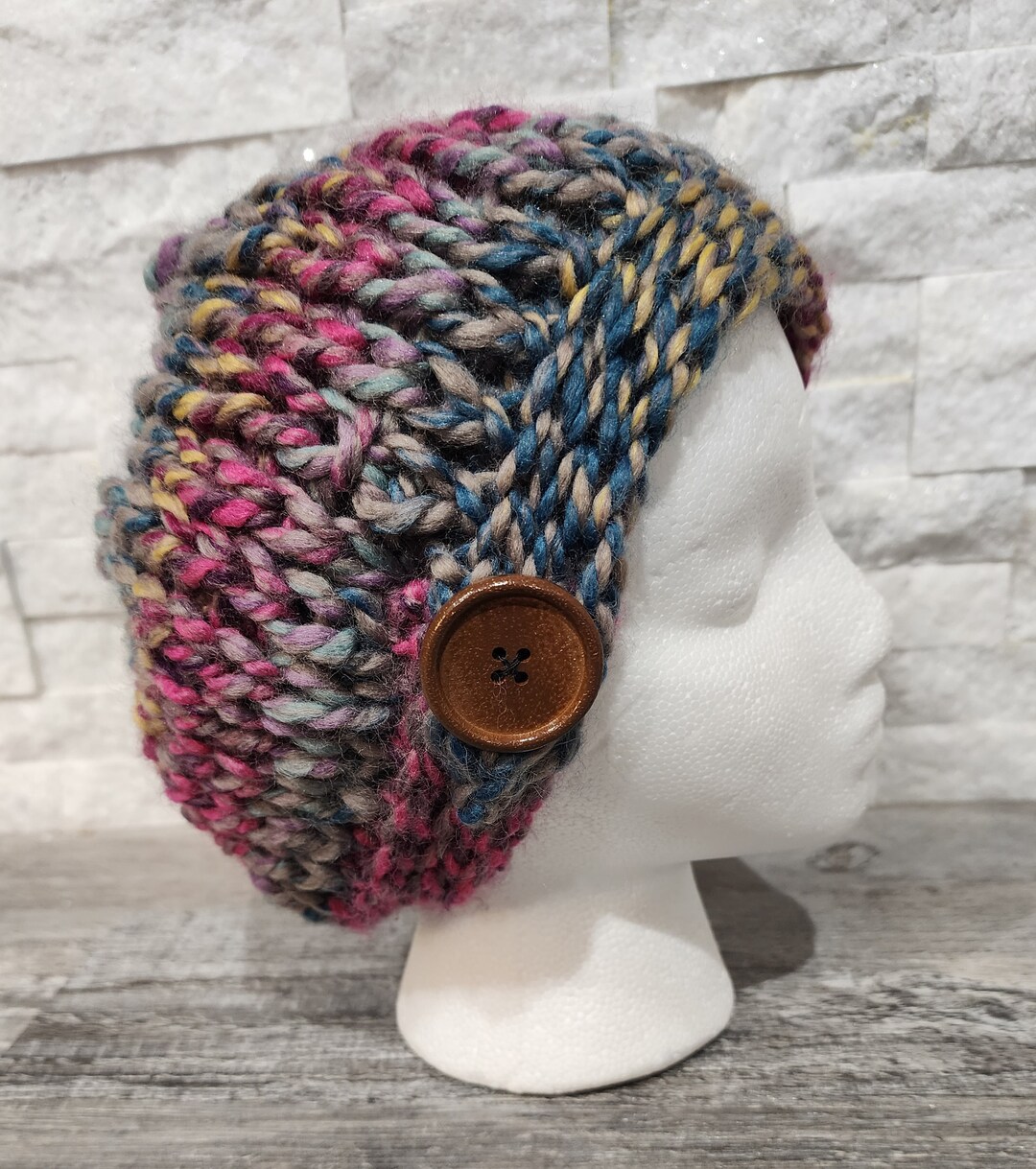 Chunky Boho Style Hat Multi-colored With Button - Etsy
