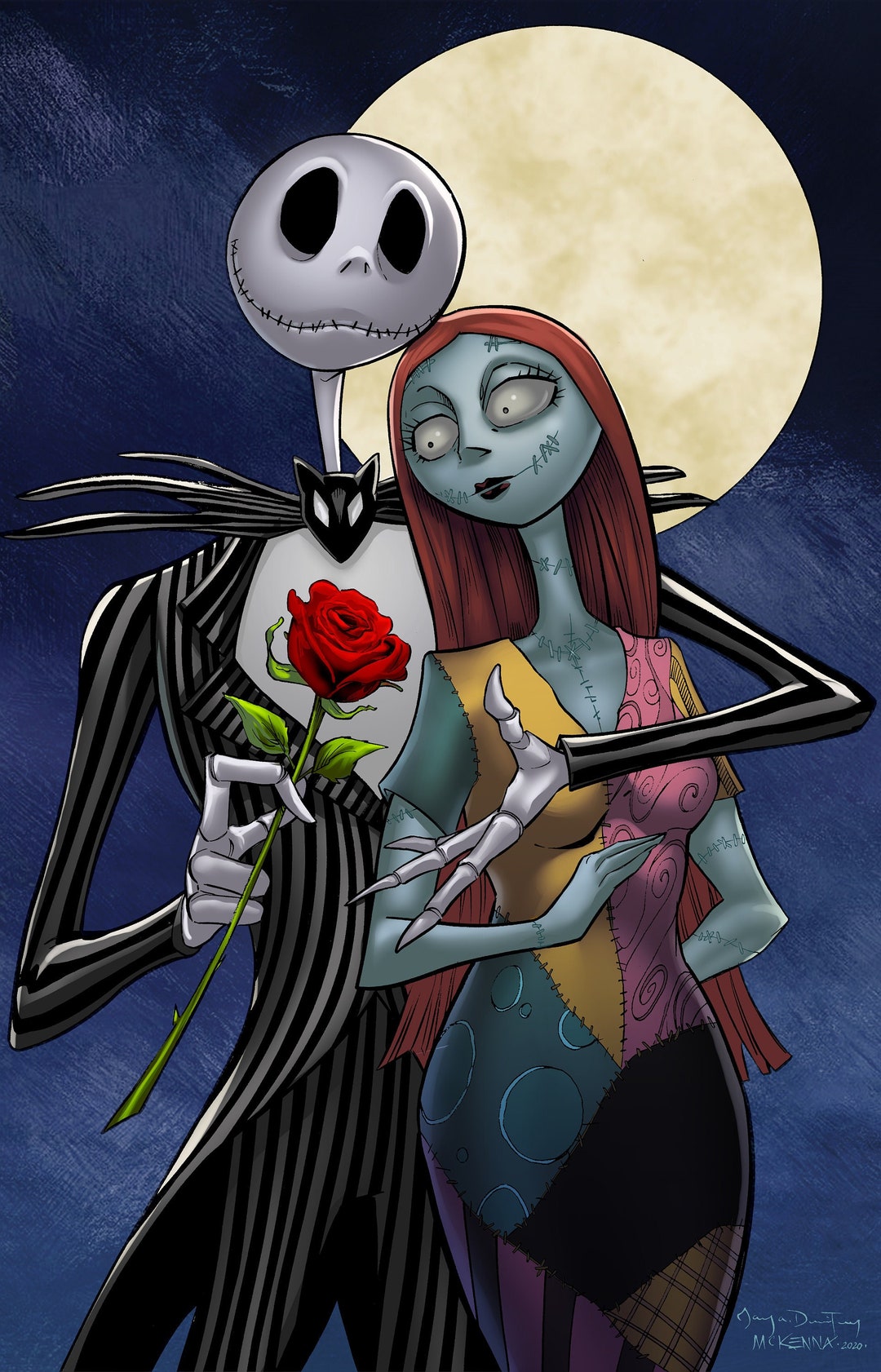 Jack and Sally With Red Rose - Etsy
