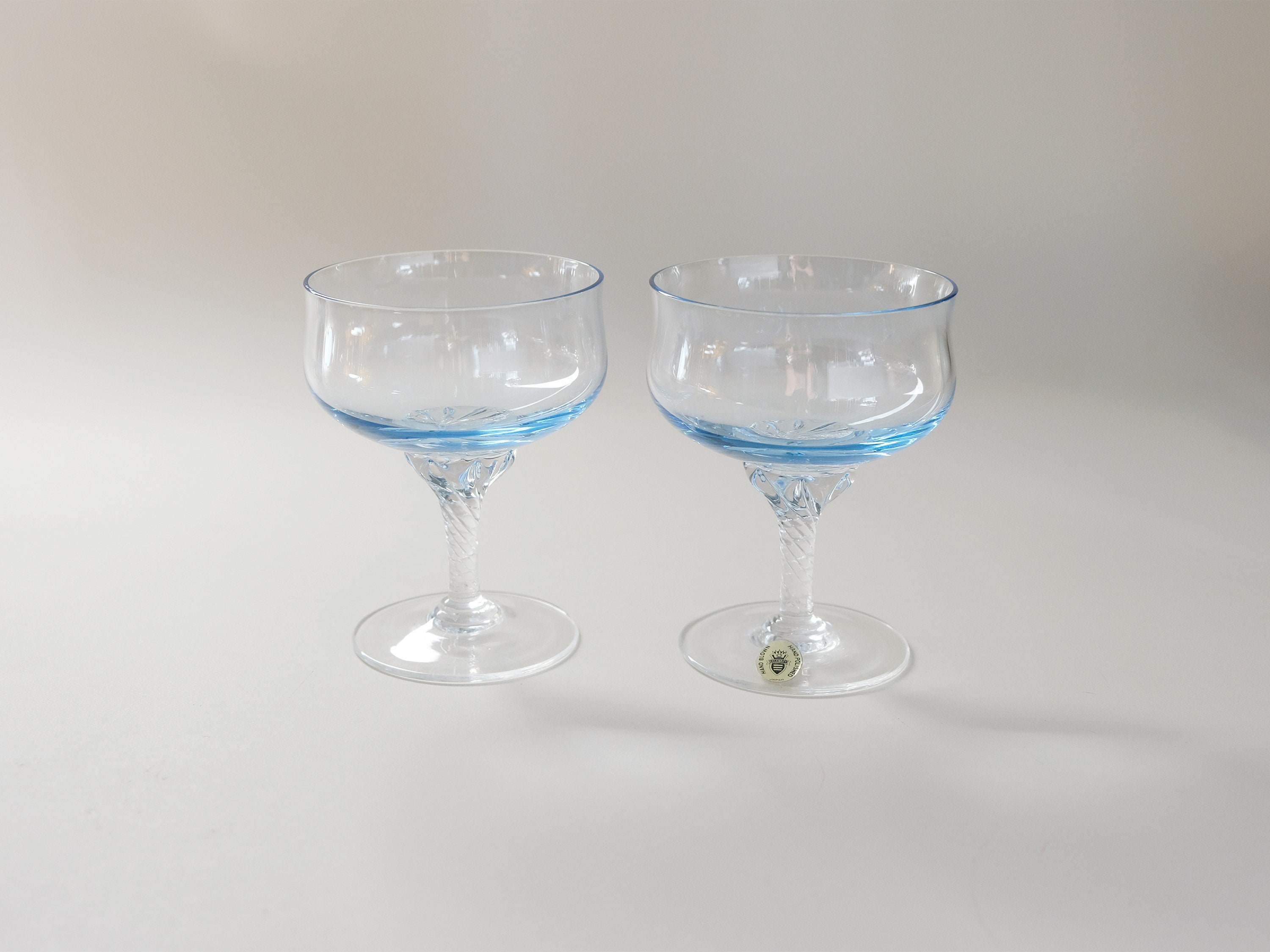 Light Blue Clear Stem Coupe Cocktail Glasses / Vintage Champagne Coupe ...