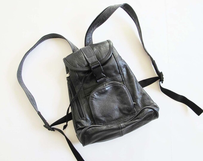 Vintage Black Leather Backpack - 90s Black Leather Mini Backpack ...