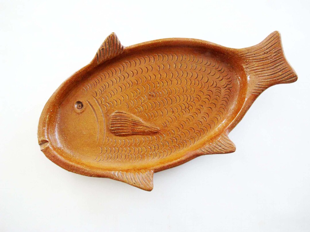 Vintage Terracotta Fish Plate - Hand Made Mexican Brown Clay Fish Dish ...