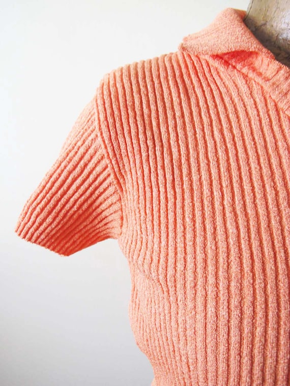 2000s Y2k Bright Orange Ribbed Knit Polo Shirt XS S -… - Gem