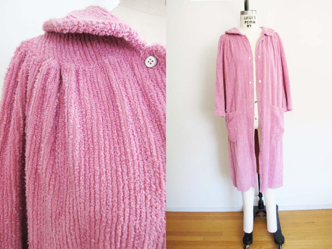Vintage Pink Chenille Robe Duster Jacket S - 1980s Fuzzy Bubblegum ...