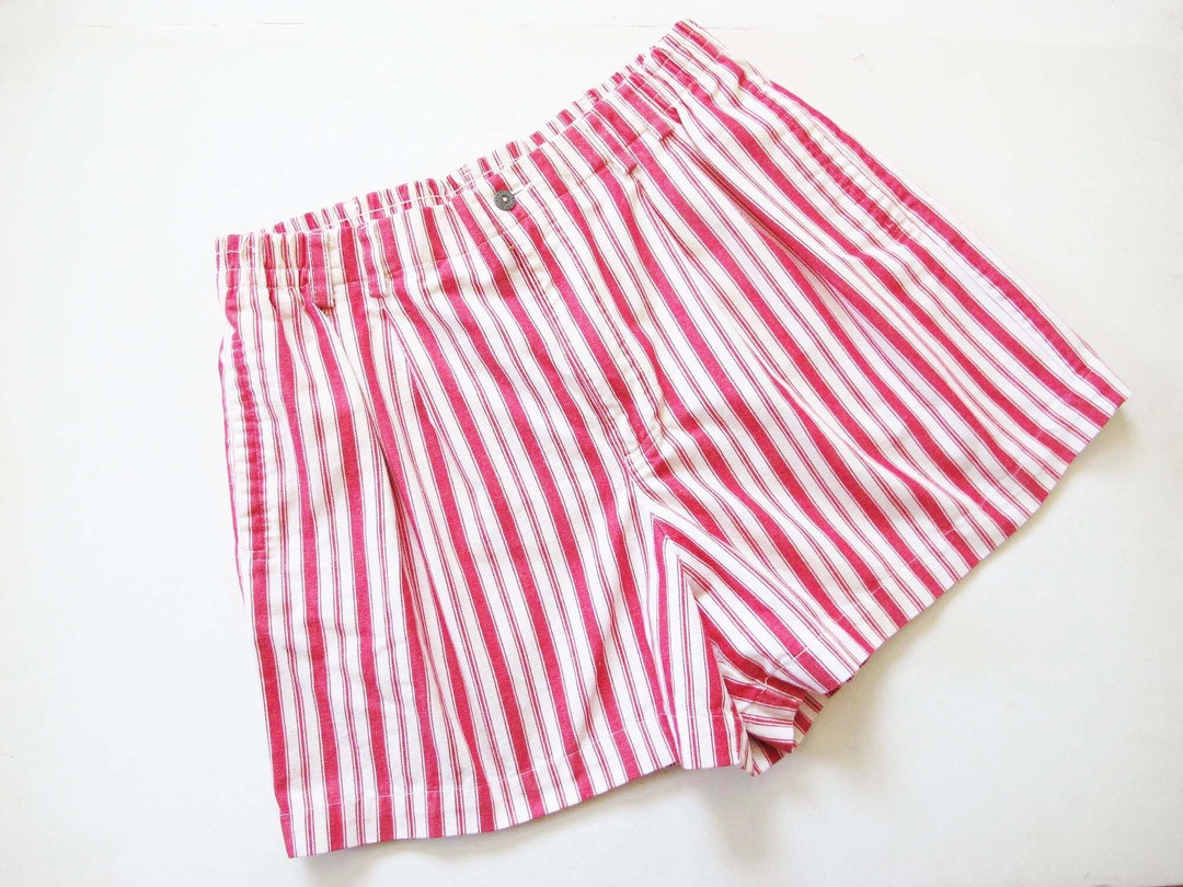 Vintage Red White Stripe Shorts M L 32 42 Waist Liz Claiborne Elastic ...