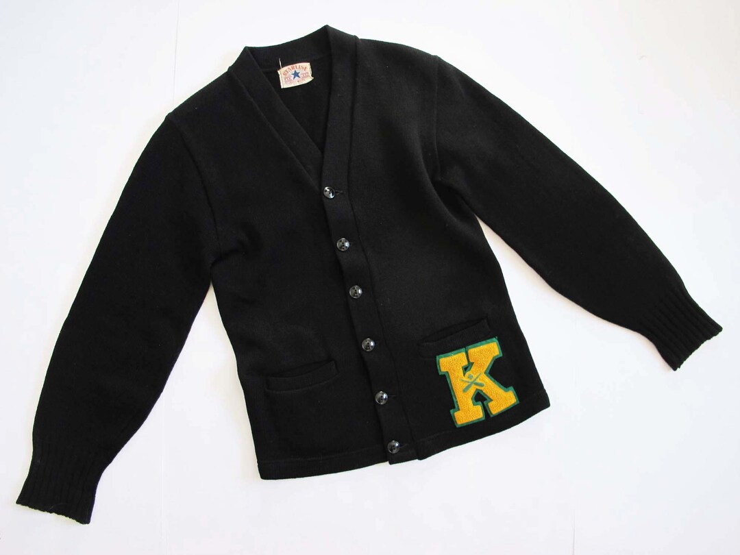 Vintage 1950s Cardigan S 50s Black Wool Cardigan With Chenille K ...