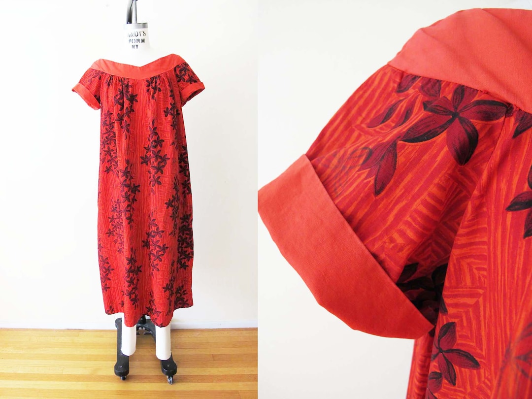 Vintage 50s Hawaiian Mumu Dress Small - 1950s Malihi Red Floral ...