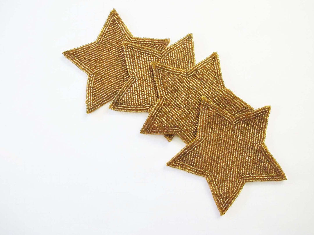 Vintage Gold Star Coater Set of 4 Beaded Star Coasters Celestial ...